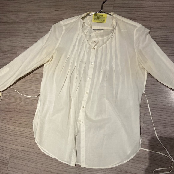 Tops | White Sheer Pin Tucked Blouse With Ruffle Neck Detail | Poshmark